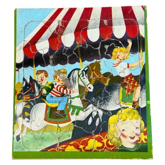 Toys | Vintage Sp Co 1343 Carousel Merry Go Round Jigsaw Puzzle 194s ...
